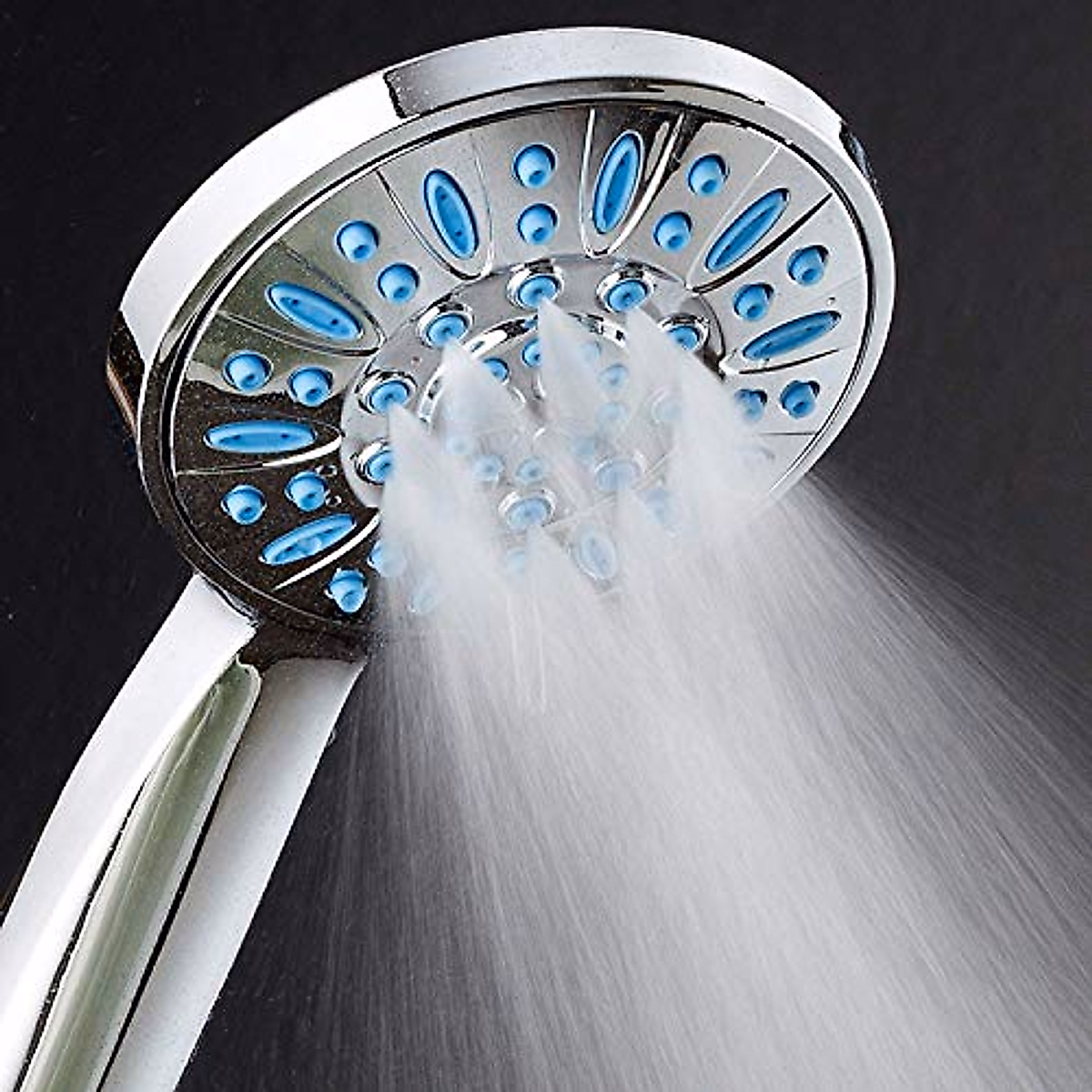 Anti-Clog High-Pressure 6-setting Hand Shower by AquaDance with Nozzle Protection from Growth of Grime for Stronger Shower! Aqua Blue