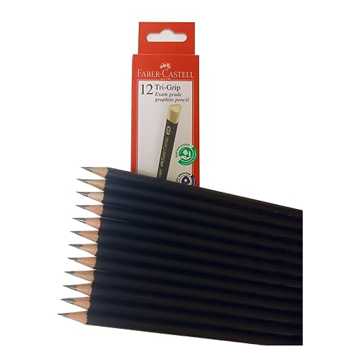 Faber-Castell Wooden Tri-Grip Exam Grade Graphite 2B Pencils, Smooth and Dark Pre-sharpened Wood Pencils - Box of 12