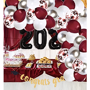 Graduation Party Decorations Maroon Silver 2024/Burgundy Graduation Decorations Class of 2024 Burgundy White Silver Balloons Maroon Silver Balloons 60Pcs Burgundy Silver Birthday Wedding