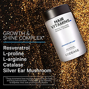 Codeage Hair Vitamins 10000 mcg Biotin, Keratin, Collagen, Vitamin A, B12, C, D3, E, Zinc, Inositol - Hair Care Support for Strength, Thickness Growth - Healthy Hair Supplement Pills - 120 Capsules