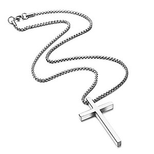 Ursteel Silver Cross Necklace for Women, Gold Plated Cross Chain Stainless Steel Cross Pendant for Women Teenage Girls 20 Inch Cross Necklace for Men Boyfriend