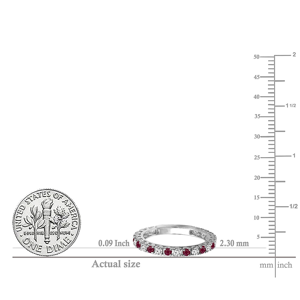 Dazzlingrock Collection 10K Round Ruby And White Diamond Eternity Stackable Ring Anniversary Wedding Band, White Gold, Size 7