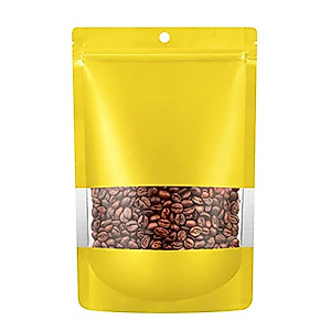BAAGGNAA 150 Pack Stand up Matte Metallic Ziplock Bags with Clear Front Window Heat-Sealable Resealable Solid Color Pouches for Food Storage Containers Organizer(Gold,5.5 * 7.9 inch,Pack of 150)