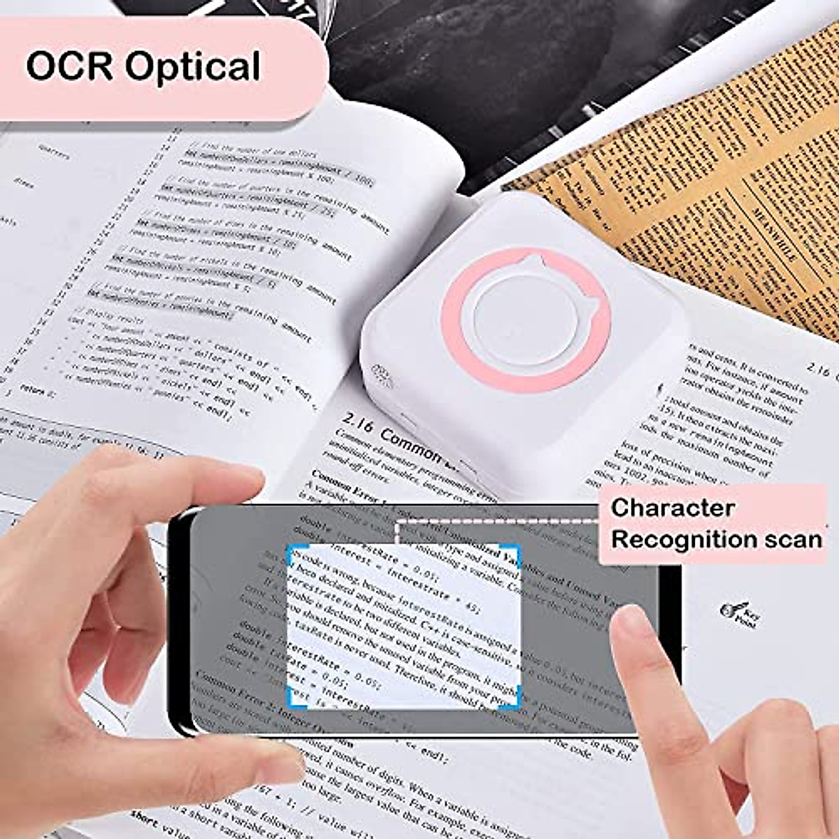 Instaproud - Portable Sticker Printer Mini C15 Pocket Thermal Printer Bluetooth-Compatible Photo Printer Pocket Label Receipt Printer with 10 Rolls Paper for Photos, Memos, Study Notes (pink)