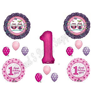 1st Birthday OWL PAL Party Balloons Decoration Supplies First Woodland Purple