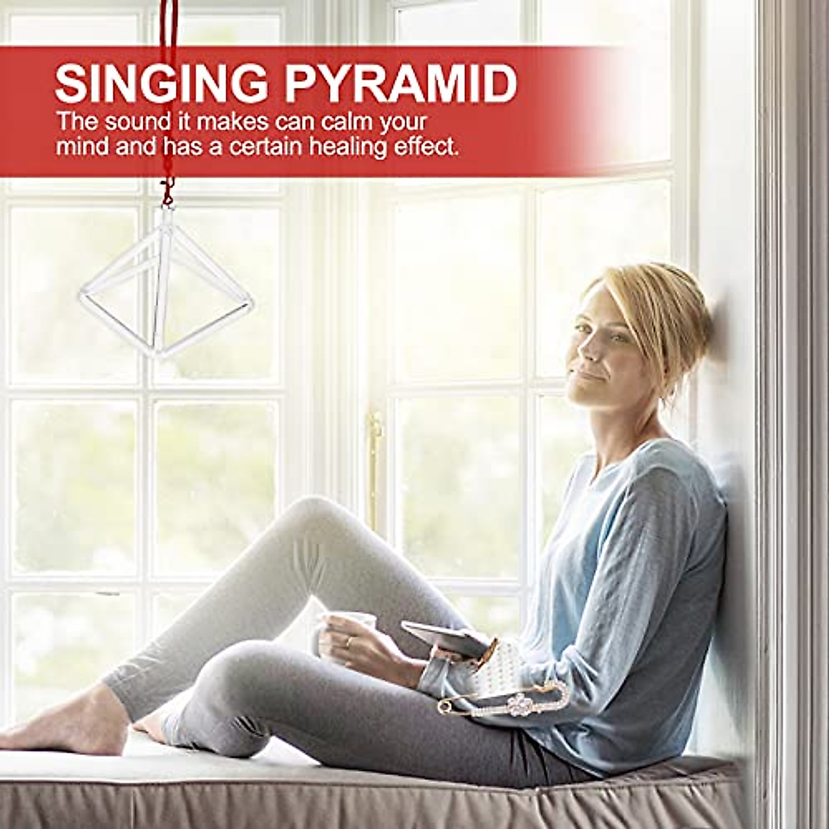 ARTIBETTER 5 Inches Crystal Singing Pyramid Healing Musical Instrument with Glass Striker Bag for Sound Healing Meditation Accessories