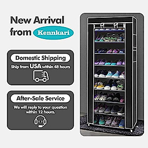 Kennkari 9 Tier Shoe Rack with Dustproof Cover, Free Standing Shoes Organizer, Narrow Shoe Storage Rack, 20-pair (Black)