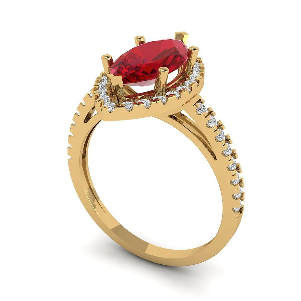 Clara Pucci 2.38 ct Marquise Cut Solitaire accent Halo Simulated Red Ruby Engagement Promise Anniversary Bridal Ring 14k Yellow Gold 7.75