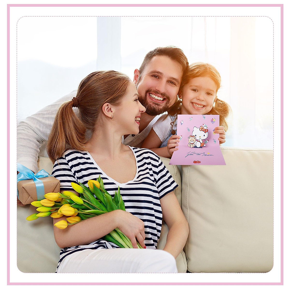 GLALY Cute Birthday Card - Funny Cat Birthday Card Pink 3D Cartoon Cat Greeting Cards for Kids Girls Birthday Gifts