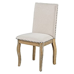 HYC 5-Piece Round Extendable Table and 4 Upholstered Chairs Dining Set Farmhouse Rustic Furniture for 4 Persons Ideal for Kitchen, Living Room and Bar, Natural Wood Wash