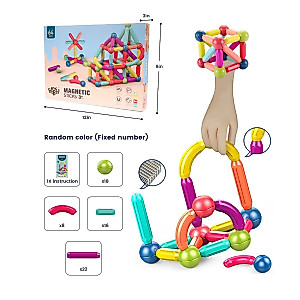 ROPECUBE 64 PCS Magnetic Balls and Rods Building Sticks Blocks Set, Children's Magnetic Building Blocks, 3D Magnetic Building Puzzle Toys. STEM Montessori Preschool Toys for Boys & Girls 3+