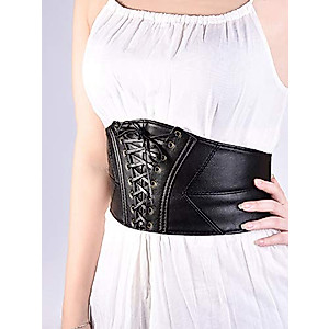 EBOOT Elastic Wide Waist Belt Tied Corset Cinch Belt with Press Button, Black