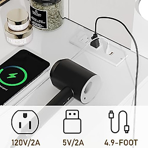 Keehusux Vanity Table with Large Mirror and 3 Color Adjustable Lights, Bedroom Makeup Vanity with Charging Station, Makeup Dressing Table with 5 Drawers for Women, Wife, White KES002WSZT