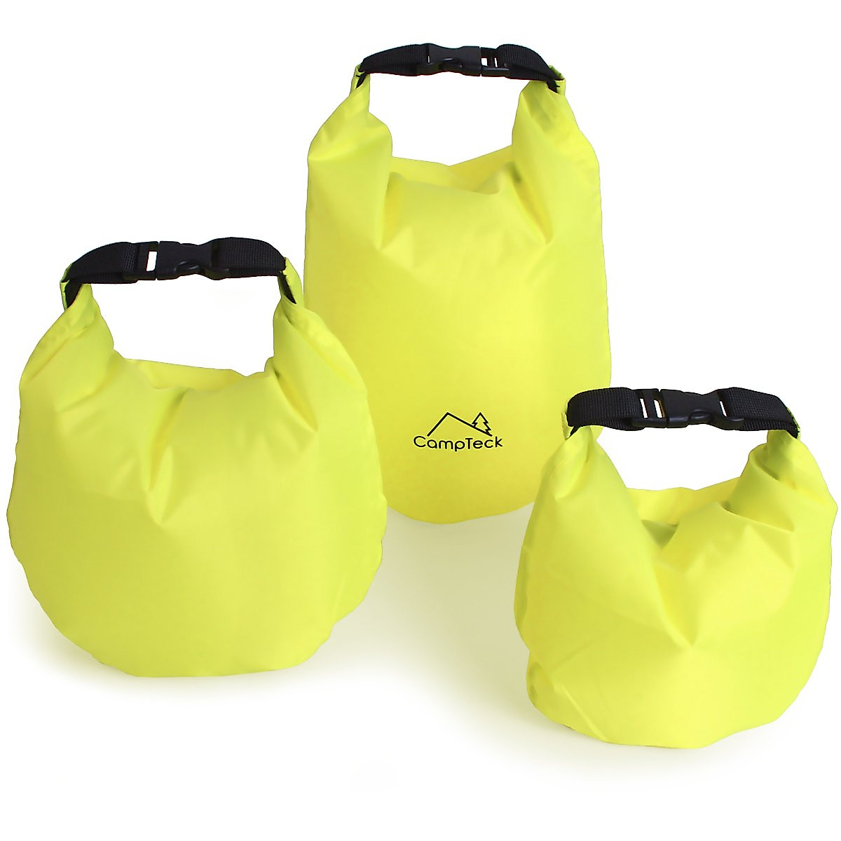 CampTeck 1.5L, 2.5L & 3.5L Dry Sack Water Resistant Storage Dry Bag for Camping, Rafting, Fishing, Canoeing, Boating, Kayaking, Snowboarding etc. – Neon Green