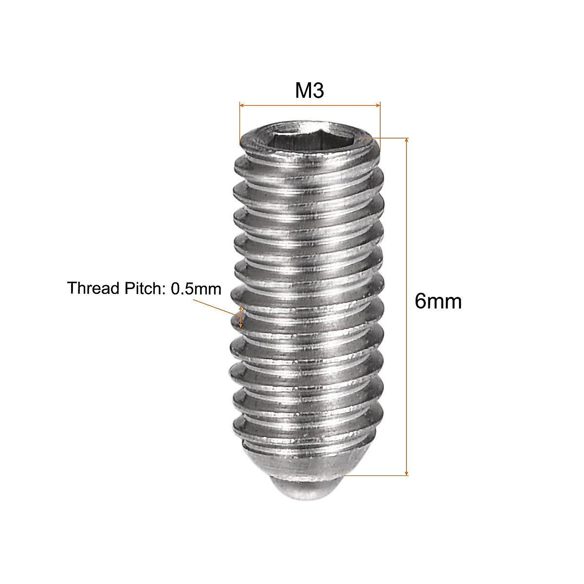 uxcell Ball Point Set Screws, M3 x 6mm 304 Stainless Steel Metric Spring Hex Socket Screw 20pcs