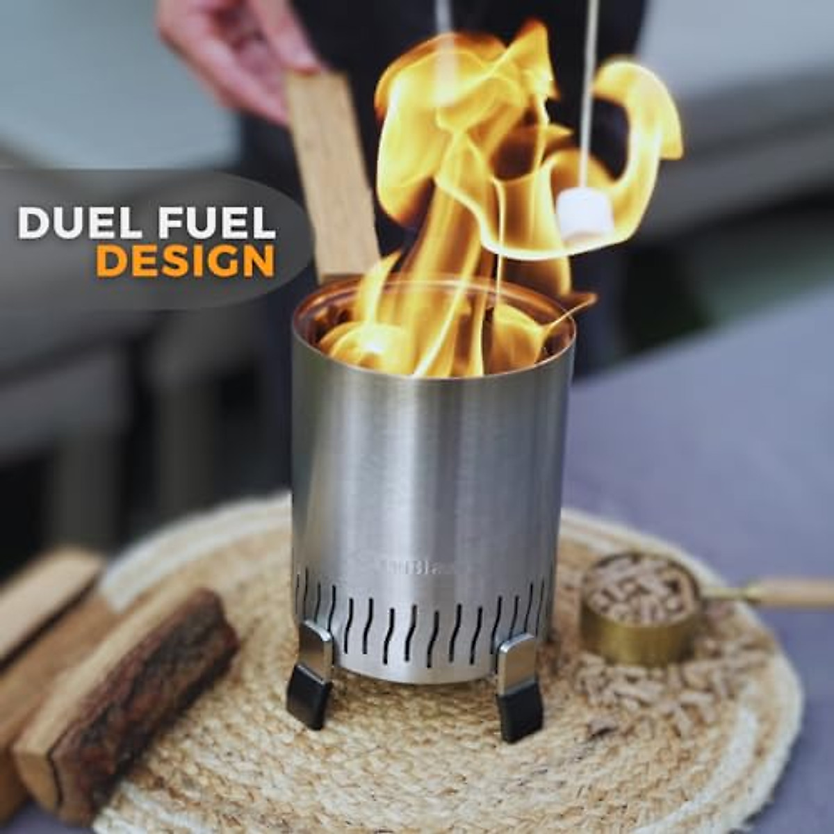 Tabletop Fire Pit with Stand, Mini Outdoor Smokeless Firepit, for Backyard, Patio, or Camping, Travel Bag, (6) Firestarters, & Wood Pellets Included