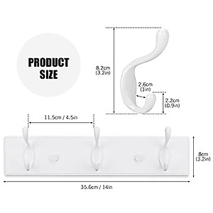 Wooden Wall Mount Coat Rack, Mounted Organizer for Closet, Bathroom, Bedroom, Entryway, Hallway, Foyer, Heavy Duty Double Hooks Hanging Towels, Hats, Bags, Backpacks, Jackets, Keys (White, 3 Hooks)