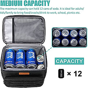 Tiblue Insulated Reusable Lunch Box for Office Work School Picnic Beach, Leakproof Freezable Cooler Bag with Adjustable Shoulder Strap (Medium, Tactical Black)