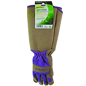 MAGID Extra-Long Thornproof Pruning and Gardening Gloves for Men, 1 Pair, Size 8/M with Forearm Protection, Tan & Purple