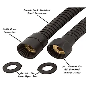 Universal 60 Inch Flexible Shower Hose - Extra Long, Stainless Steel, Double-Buckle For Handheld Showerhead - Oil-Rubbed Bronze