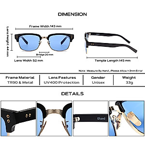 Gtand Vintage Retro Rectangle TR90 Frame Sunglasses For Men Women Fashion Semi-Rimless Metal Sun Glasses Eyewear