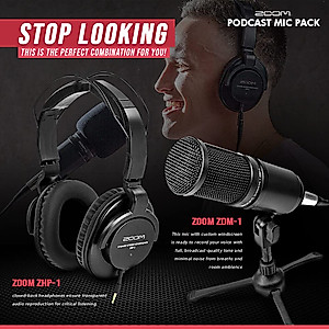 Zoom PodTrak P4 Portable Multitrack Podcast Recorder, Audio Interface w/ 4 Mic Inputs, 4 Headphone Outputs + 4x Zoom ZDM-1PMP 4 Headphones, Microphones stands & cables, 64GB SDXC, Boom arms and more