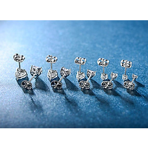 MDFUN 18K White Gold Plated Heart Shape Cut Cubic Zirconia Birthstone Stud Earring Pack of 5 Pairs (4-April-Diamond)