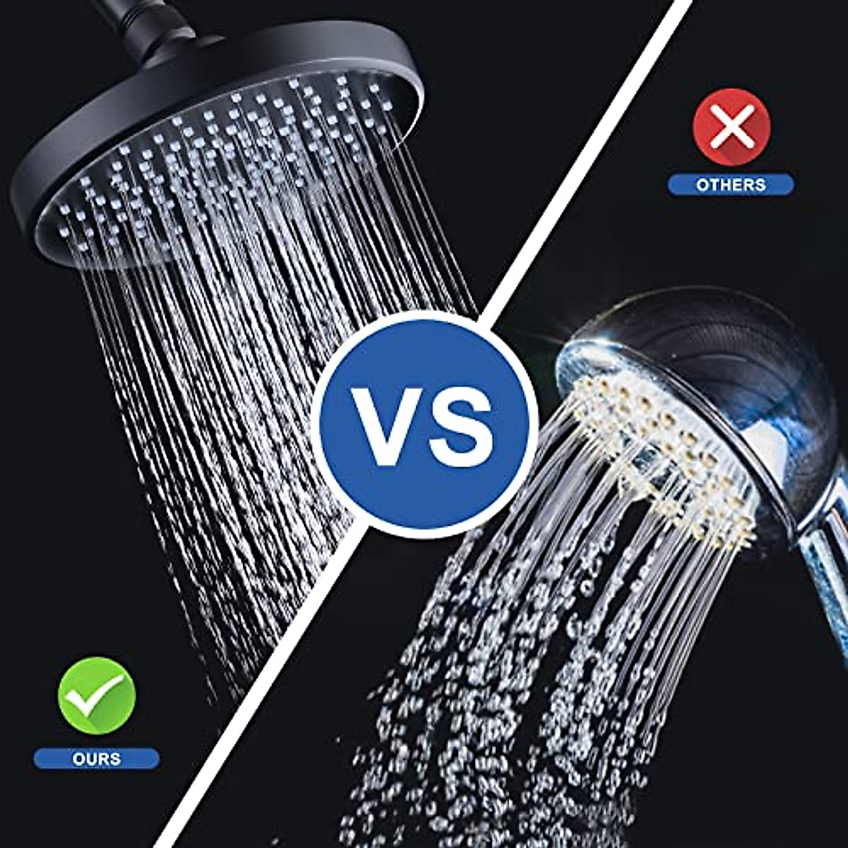 ALEASHA High Pressure Rain Shower Head, 6 Inch 1.8GPM Fixed Luxury Bathroom Showerhead, Adjustable Angles, Anti-Clogging Silicone Nozzles (Matte Black)
