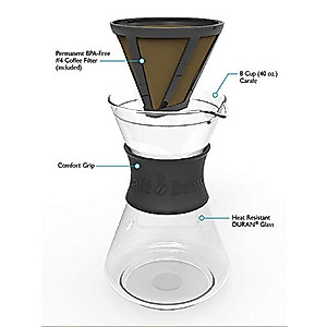 CAFE BREW COLLECTION Pour Over Coffee Maker with Permanent Filter, 1.2 Liter, 40 Ounce, Black Band