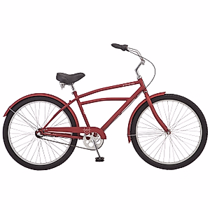 Schwinn Huron Beach Cruiser Bike for Adult, 3-Speed, Coaster Brake, 26-Inch Wheels, 17-Inch Step-Over Steel Frame, Full Front & Rear Fenders, Classic Handlebar, Red