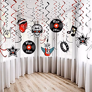 Blulu 30Ct Rock and Roll Theme Party Foil Swirl Decorations Rock Star Music Party Hanging Swirls Party Ceiling Decorations for 50's 60's Theme Party Decorations Event Supplies