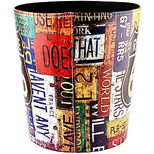 DUCHAOXIAN Leather Trash Can10L/2.64 Gallon,Waterproof Without Cover for Kitchen Yrash Cans，Bedroom Trash Can，Office Trash Can，Bathroom Garbage Can- Route 66 Trash Can