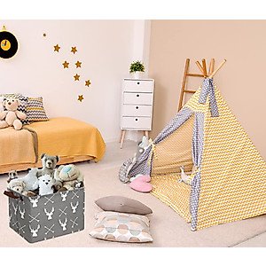 HIYAGON Baby Storage Basket Cute Toy Basket for Boys and Girls Kids Storage Bin Organizer Box Gift Basket Empty Rectangular Deer Room Decor for Home(Grey deers)