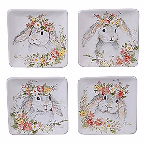 Certified International Sweet Bunny 6" Canape/Snack Plates, Assorted Designs, Set of 4, Multicolored