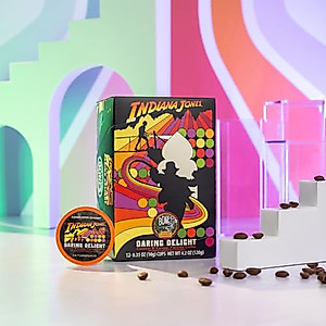 Bones Coffee Company Indiana Jones Daring Delight Flavored Coffee Bones Cups Single-Serve Coffee Pods for Coffee Maker 1.0 & 2.0, Scotcheroo Flavor (12ct)