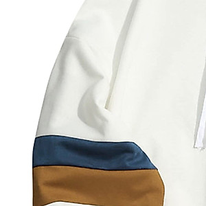 Maiyifu-GJ Men's Casual Colorblock Pullover Hoodies Long Sleeve Striped Color Block Hooded Multicolor Drawstring Sweatshirt (White,Medium)
