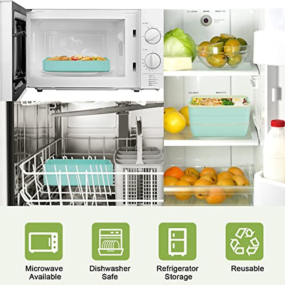 Korlon 30 Pcs Bento Box Adult Lunch Box Kit, 3-In-1 Compartment Japanese Lunch Box Kids with Spoon & Fork, 3 Layer Stackable Lunch Containers for Adults