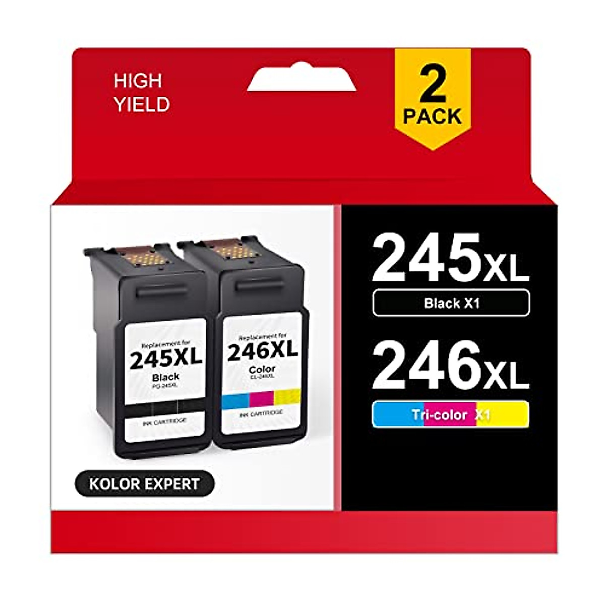 PG245 CL-246 Ink Cartridge Replacement for Canon PG-245XL CL-246XL for Canon PIXMA MX490 MX492 MG2520 MG2522 MG2920 MG3022 TS202 TS3120 TS3320 IP2820 (1 Black+1 Tri-Color)