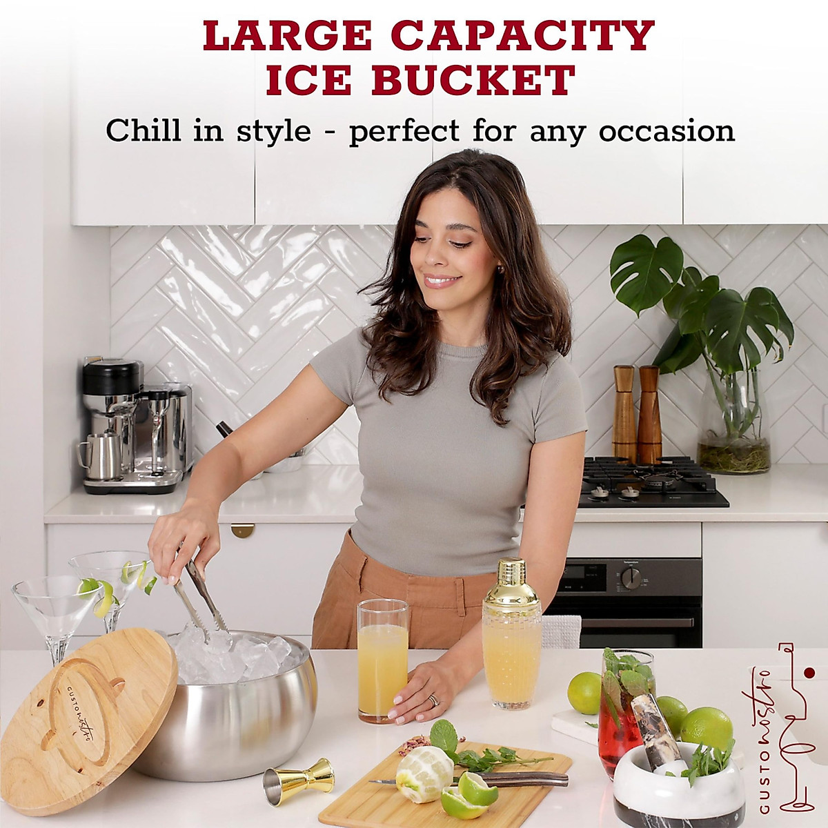 Gusto Nostro 4.1L Insulated Ice Bucket with Lid and Tongs, Double Wall Stainless Steel Ice Bucket Large, BPA Free Ice Bucket for Cocktail Bar, Keeps Champagne, Wine, Beer Chill for Parties