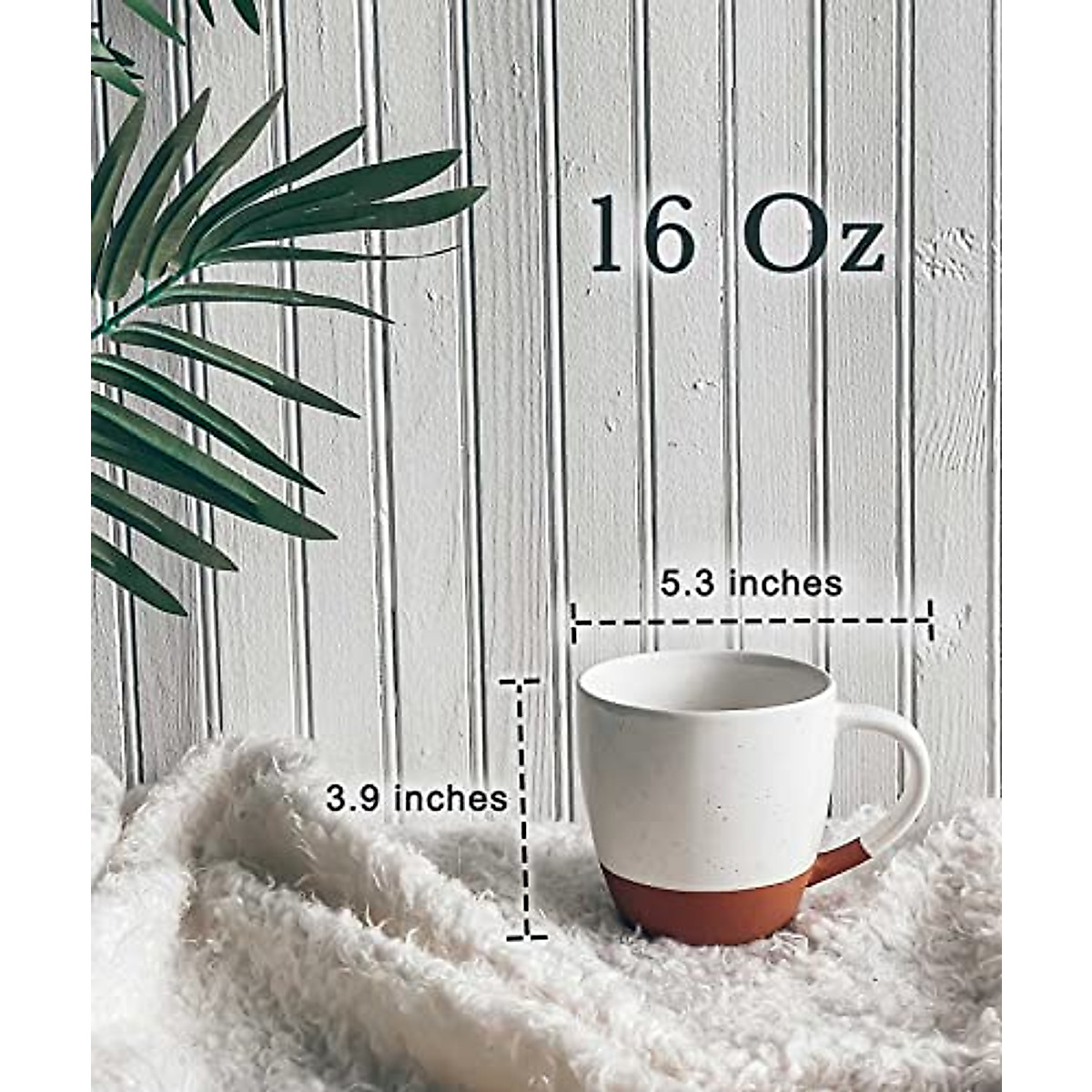 Mora Ceramic Large Latte Mug Set of 4, 16oz - Microwavable, Porcelain Coffee Cups With Big Handle - Modern, Boho, Unique Style For Any Kitchen. Microwave Safe Stoneware - Vanilla White