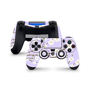 ZOOMHITSKINS Compatible with PS4 Controller Skin, Lilac Sakura Cherry Blossom Purple Cute White, Durable, 3M Vinyl, Made in The USA