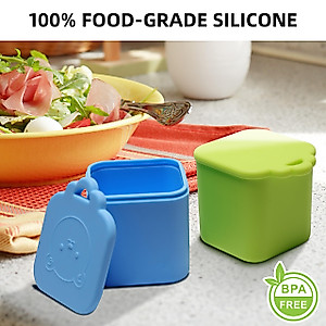 MUUPEG 2PCS Dips Containers Fits Most Bento Lunch Box To Go, Leakproof Salad Dressing Container Fits Lunch Box for Kids, Food Grade Silicone Condiment Container with Lids (Blue & Green)