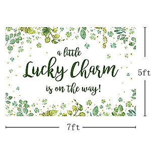 MEHOFOND 7x5ft A Little Lucky Charm Baby Shower Backdrop St. Patrick’s Day Party Decor Boy Girl Baby Shower Banner Green Shamrock Background Supplies Photo Booth Props