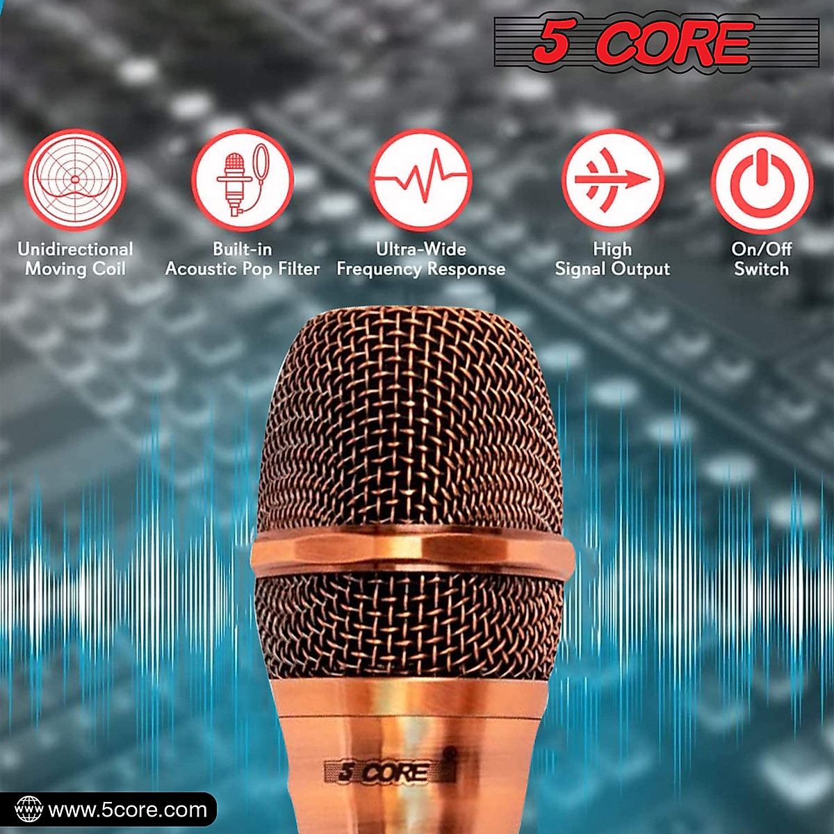 5 CORE Karaoke Microphone Dynamic Vocal Handheld Mic Cardioid Unidirectional Microfono w On and Off Switch Includes XLR Audio Cable for Singing Public Speaking & Parties PM 625