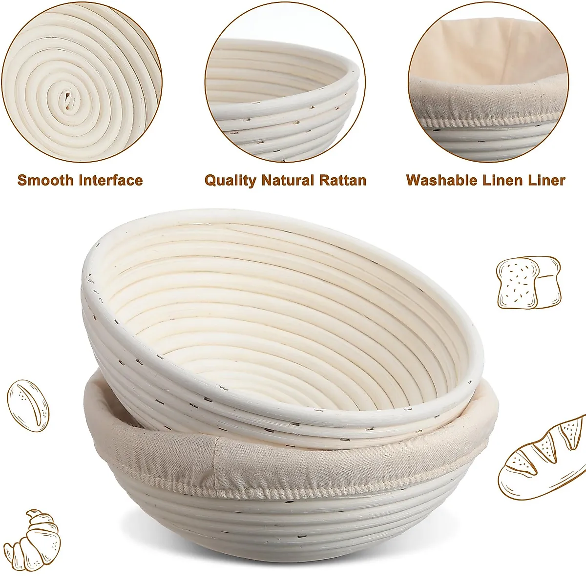 Mifoci 4 Packs Sourdough Proofing Basket Set: Includes 9" Round and 10" Oval Banneton Baskets, Dough Scraper, Bread Scorer, Linen Liner, and Basting Brush for Professional Bread Baking