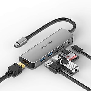 Wavlink USB C Hub, USB C to HDMI 4K@30Hz Adapter with 2 USB3.0 Ports, 65W PD Charging, SD/TF Card Reader, Type-C Mini Dock for iPad Pro/MacBook Pro 2016+/MacBook Air 2018+ and Type C Devices