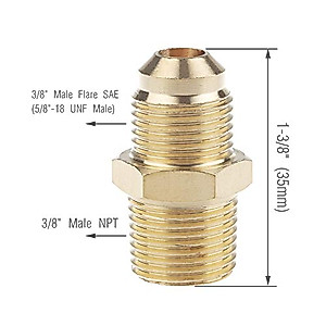 Timsec 2Pcs Brass Propane Fitting Set with PTFE Gas Line Tape - 3/8" Flare to 3/8" NPT Adapter for BBQ, Heater, Fireplace, RV Trailer