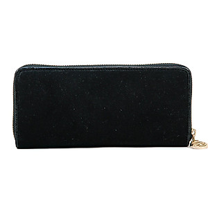 Anais Gvani By Dasein Smooth Genuine Leather Zip-Around Wallet with Suede Texture (E003 Black)
