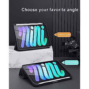 ZtotopCases iPad Mini 6 Case (8.3 Inch) 2021 with Pencil Holder, Transparent Clear Back Shell, Slim Lightweight TPU Trifold Stand Cover Auto Sleep/Wake for iPad Mini 6th Generation 8.3'', Black