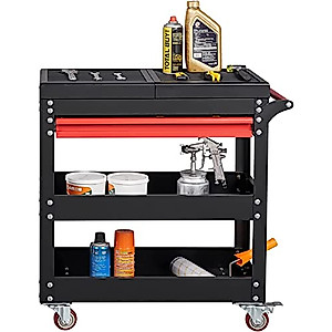 WIILAYOK Tool Cart, 3 Tier Rolling Tool Cart on Wheels with Storage Drawers & Sliding Top, Removable Pegboard, Industrial Service Utility Tool Cart for Mechanics, Garage, Workshop